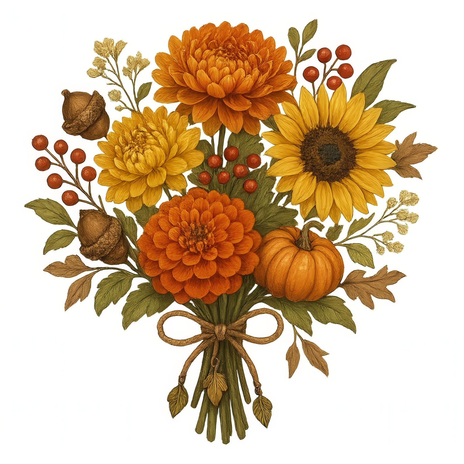 Fall Flowers Bouquet Clipart: Thanksgiving Bouquet (digital Download ...