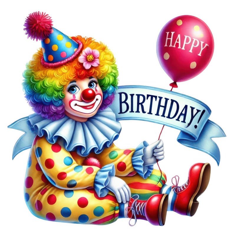 Birthday Clown Clipart, Festive Circus Design (15 PNG Digital Download ...