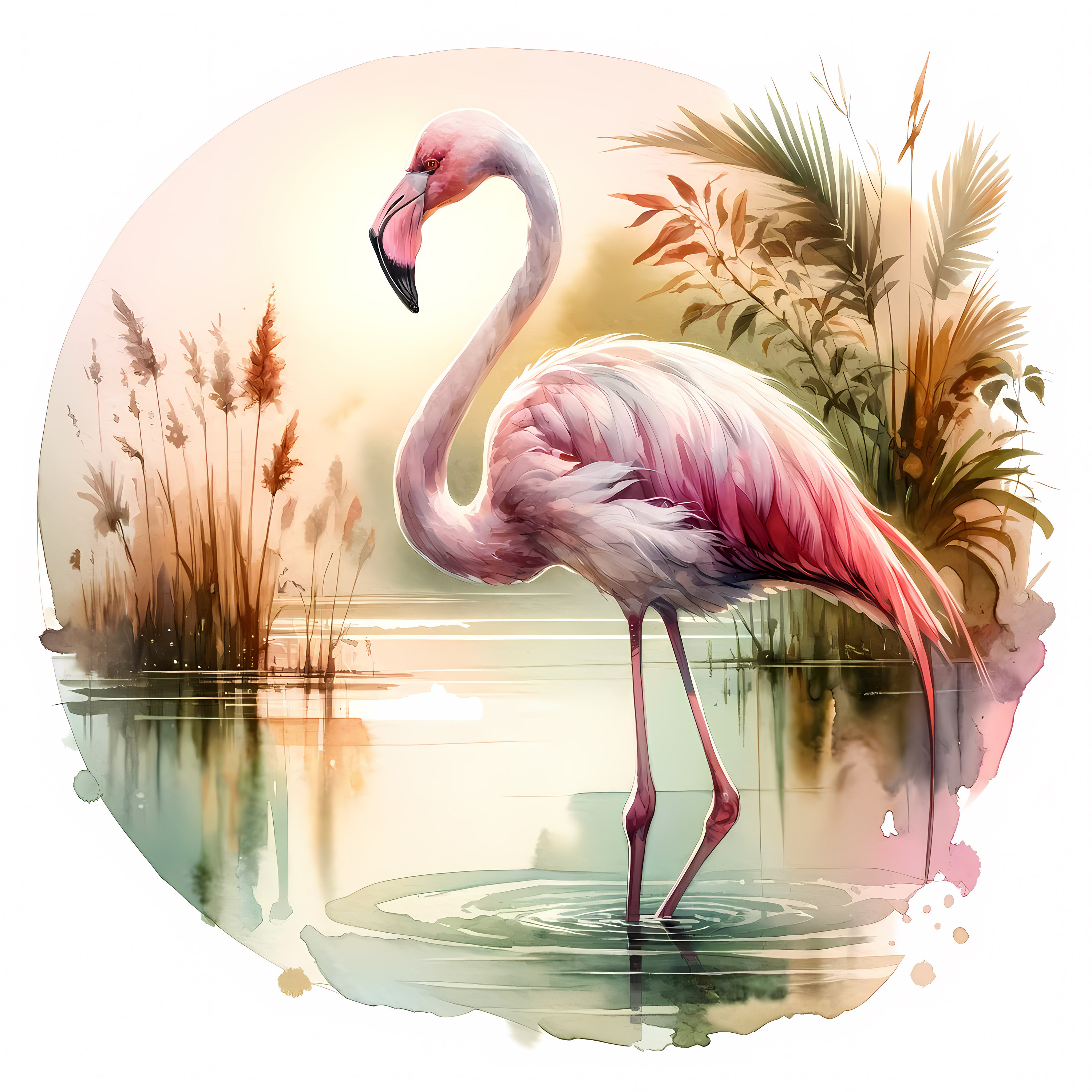 Pink Flamingo Watercolor Clipart | Tropical Bird Art (digital Download ...