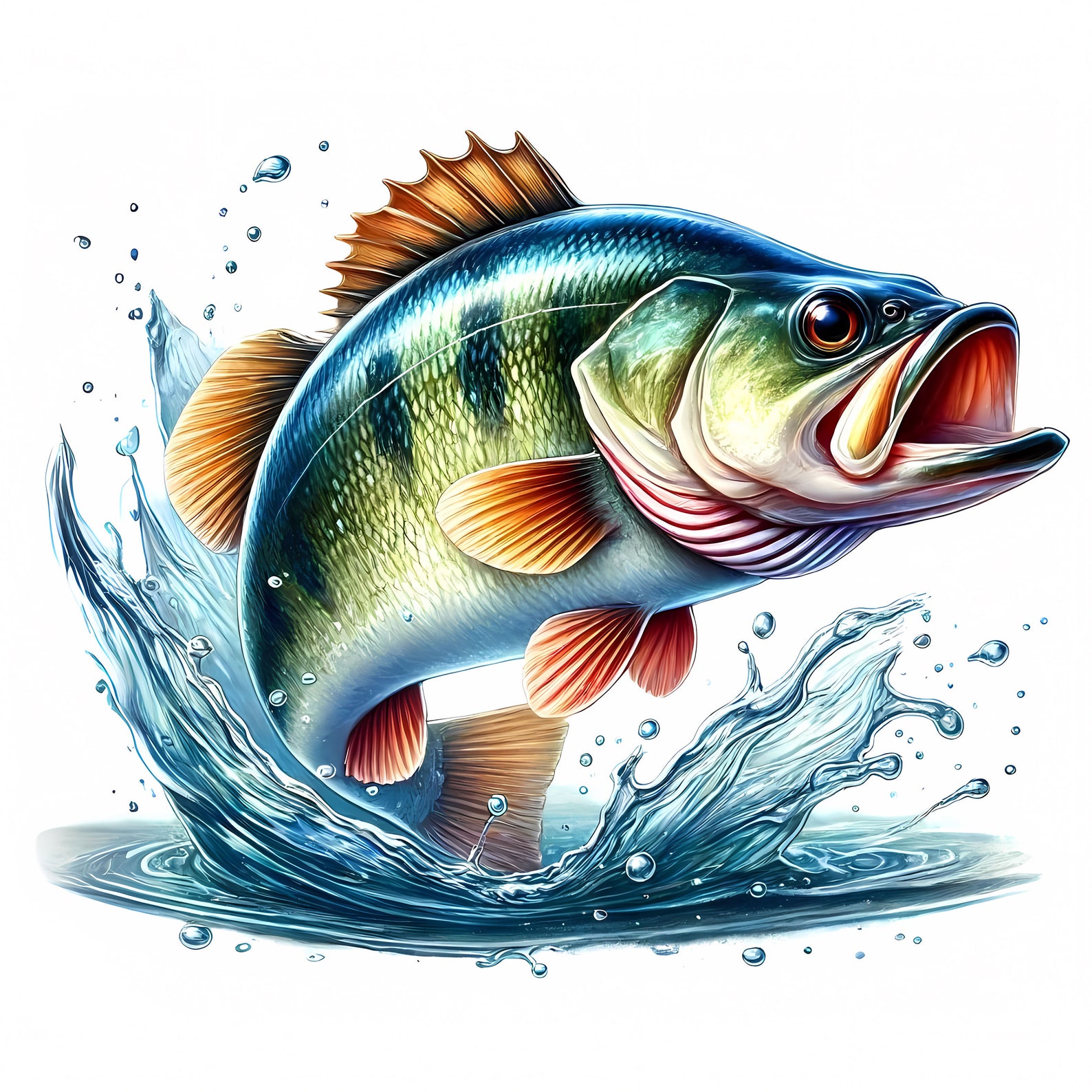 Jumping Smallmouth Bass Clipart: Fishing Art Printables (digital ...