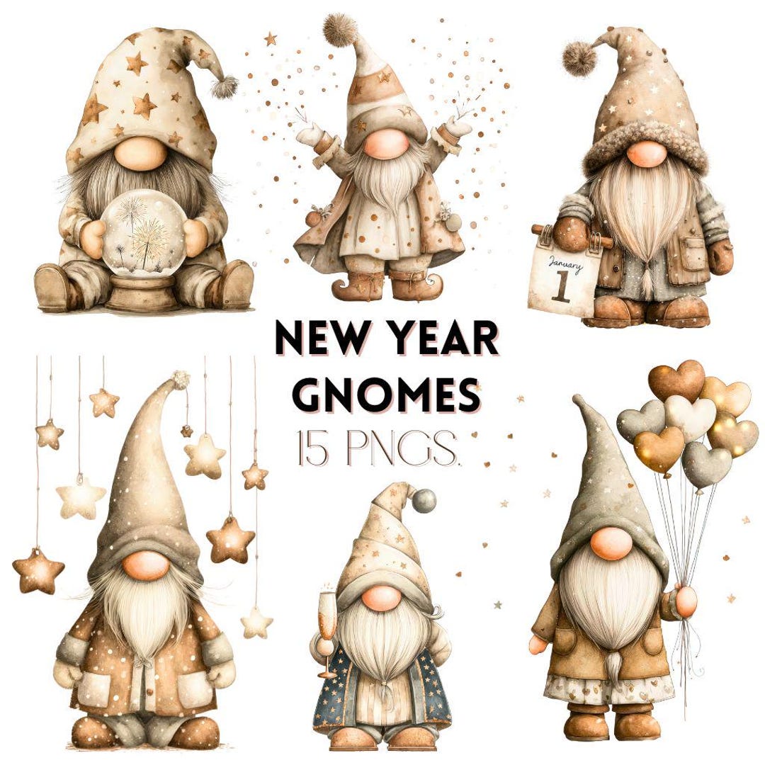 New Year Gnomes Clipart: Festive Holiday Graphics (digital Download) 15 ...