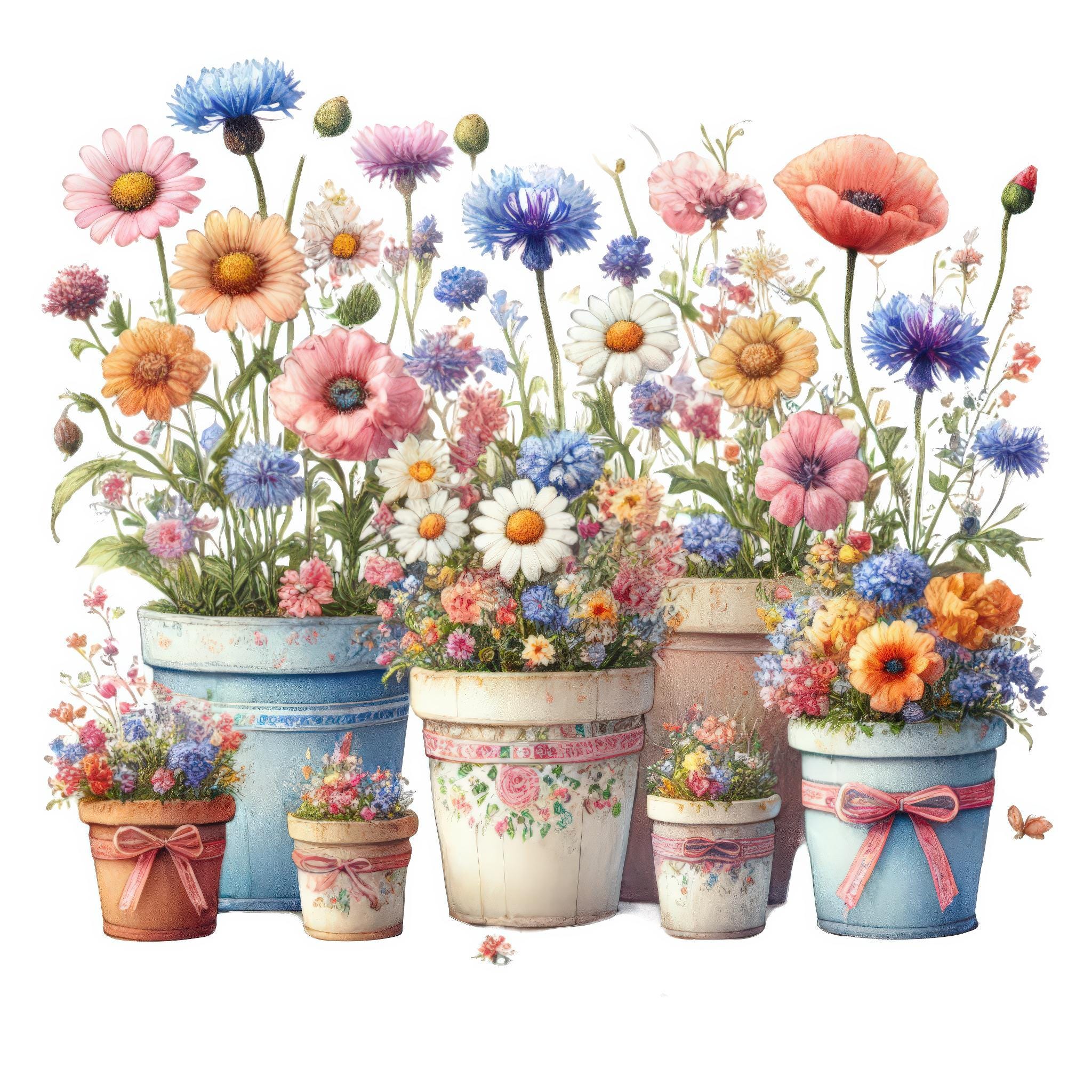 Watercolor Flower Pot Clipart: Floral Pot 12 PNG & JPG Bundle (digital ...