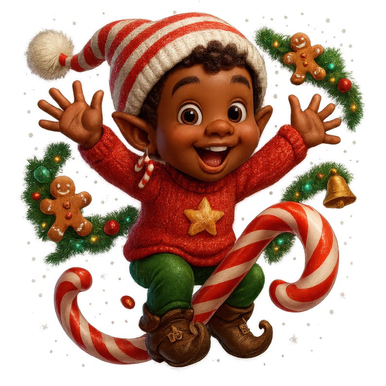 Black Elf Boy Christmas Clipart: African American PNG Set (instant ...