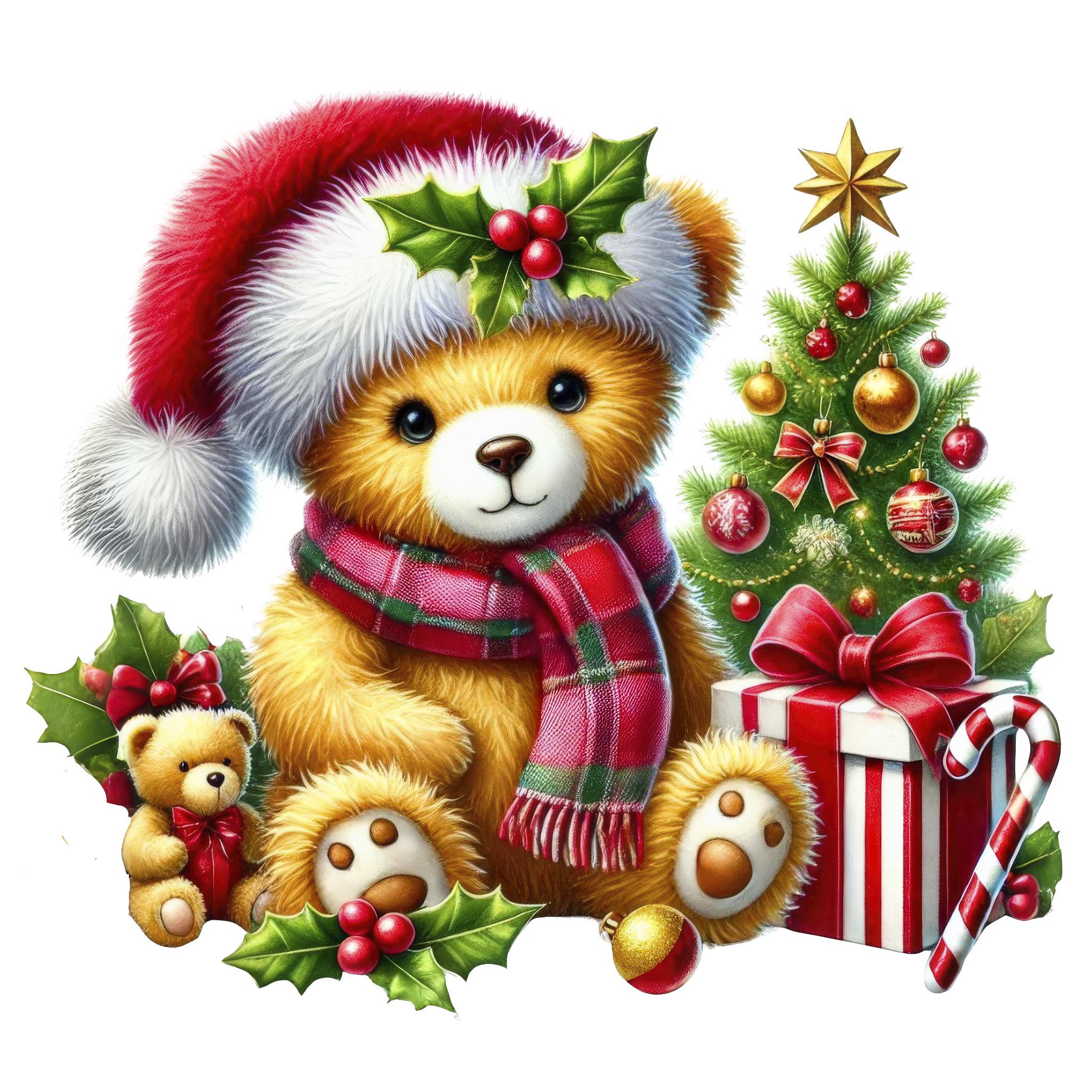 Christmas Teddy Bear Clipart: Festive Holiday Bear, 12 PNG/JPG Designs ...