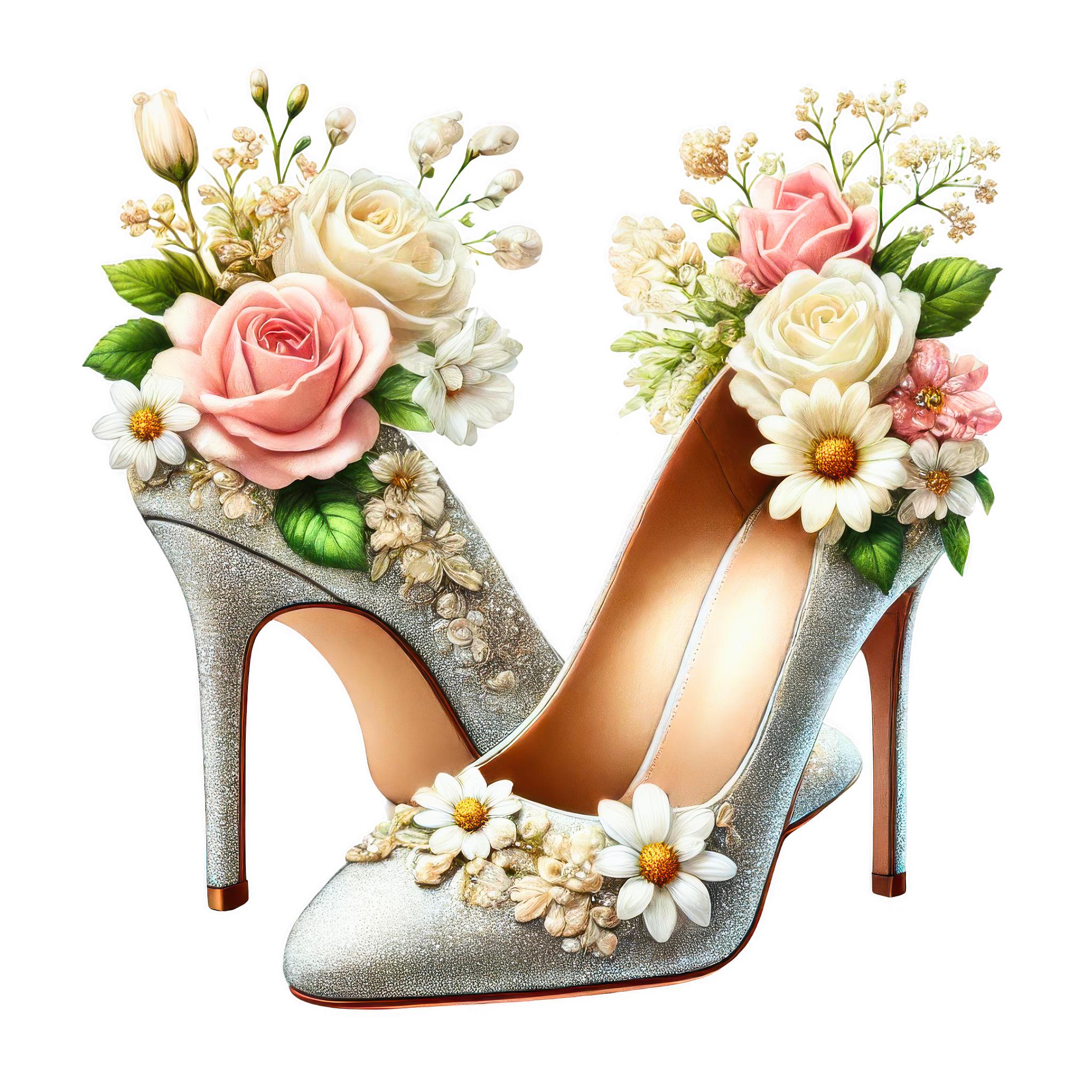 12 Floral Prom Shoes Clipart: Elegant High Heel PNG Bundle (digital ...
