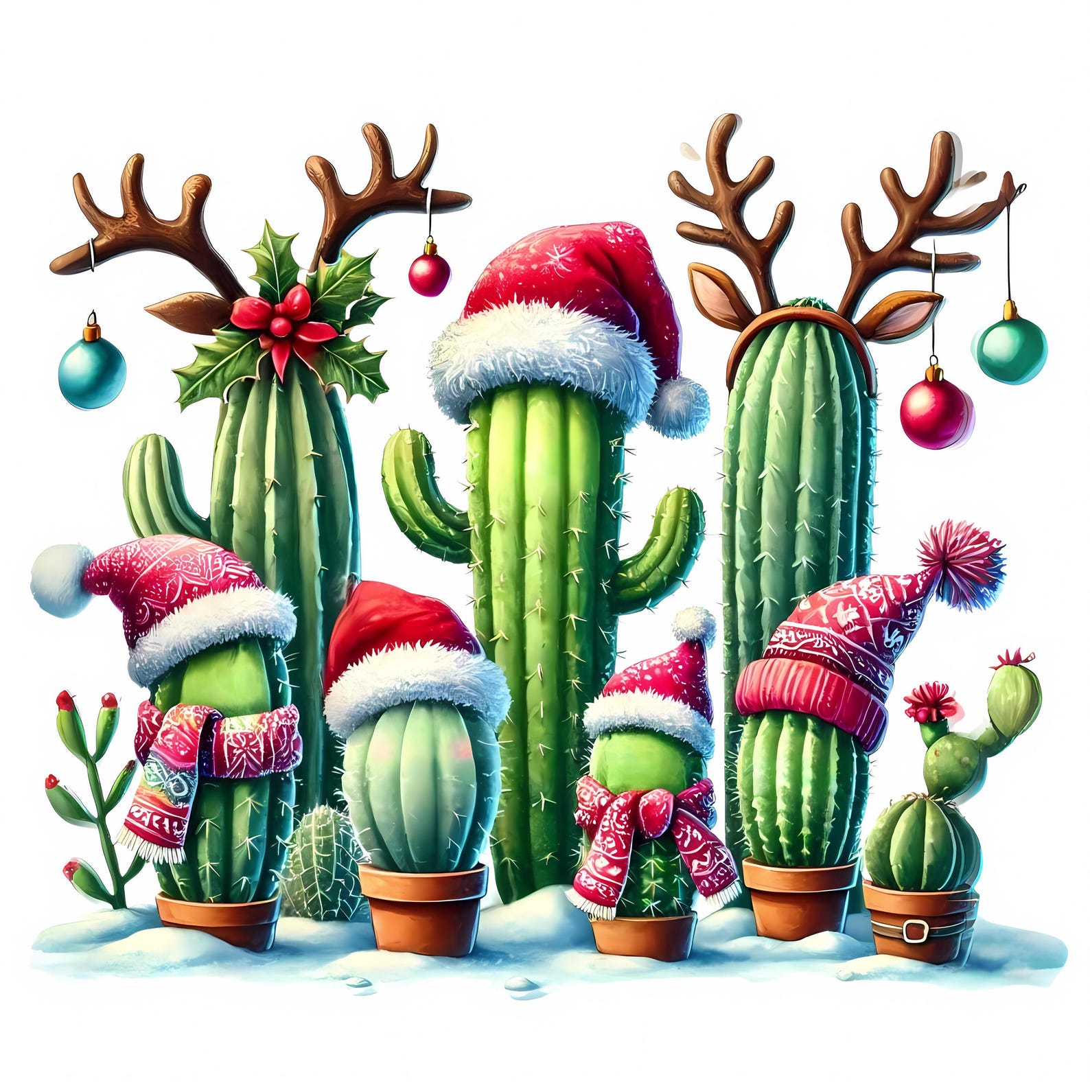 Christmas Cactus Clipart: Festive Holiday Decor (12 JPG Digital ...