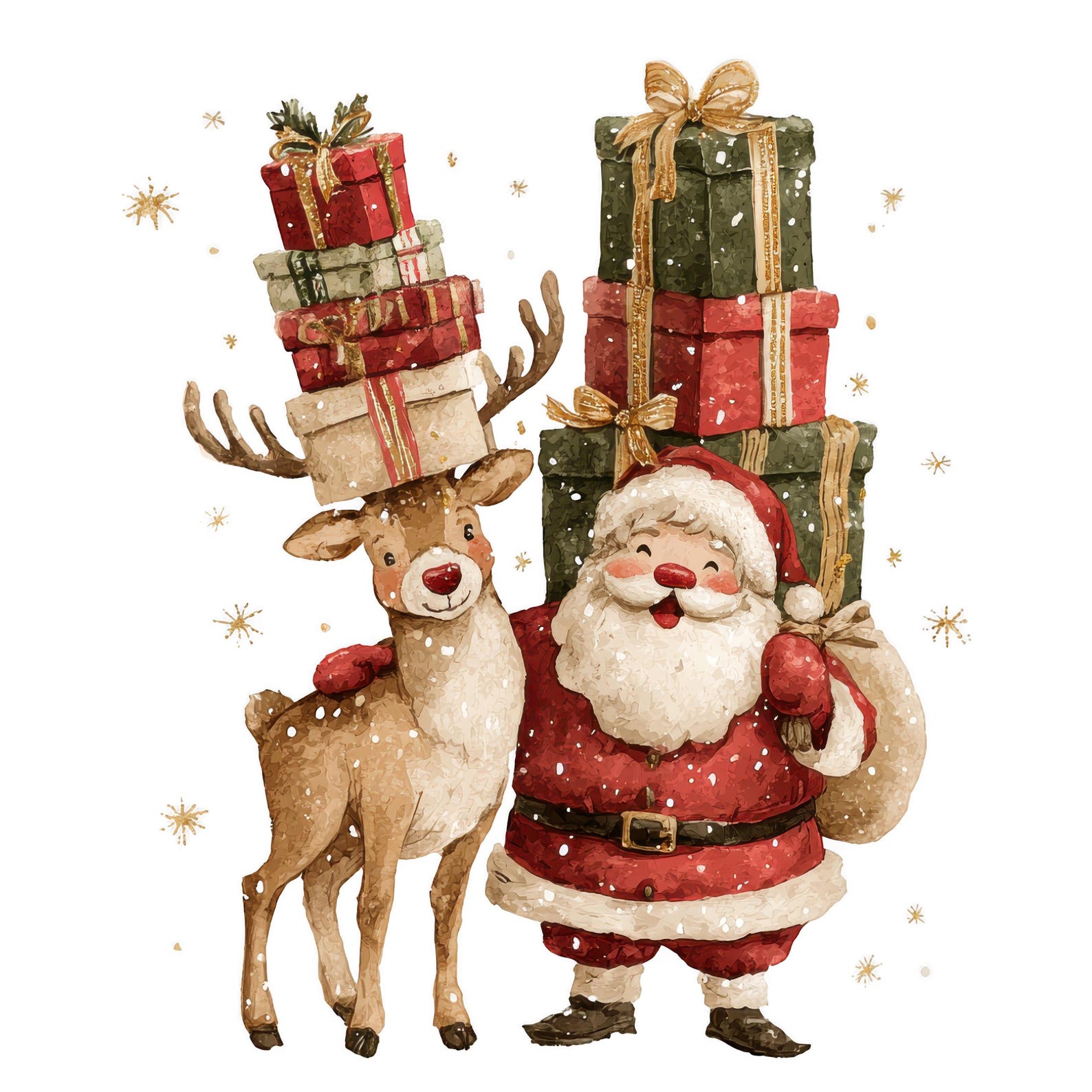 Santa & Reindeer Christmas Clipart: Whimsical Holiday Graphics (digital ...