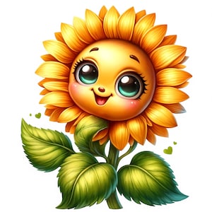 Cute Sunflower Clipart | 10 High-quality Jpgs | Charming Sunflower ...