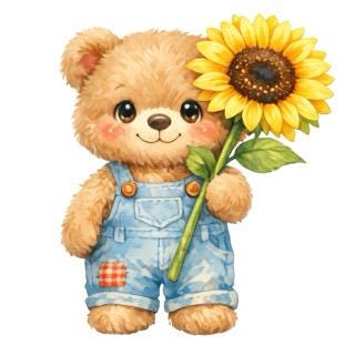 Sunflower Teddy Bear Clipart – Adorable Floral Bear Illustration for ...