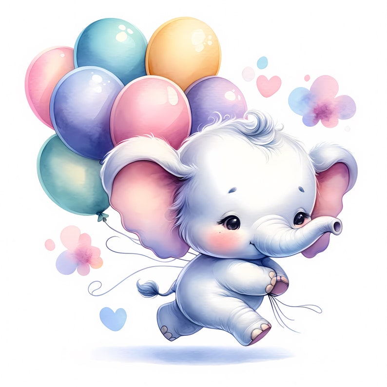 Cute Elephant With Balloon Clipart 15 High-quality Jpgs Baby Elephant ...