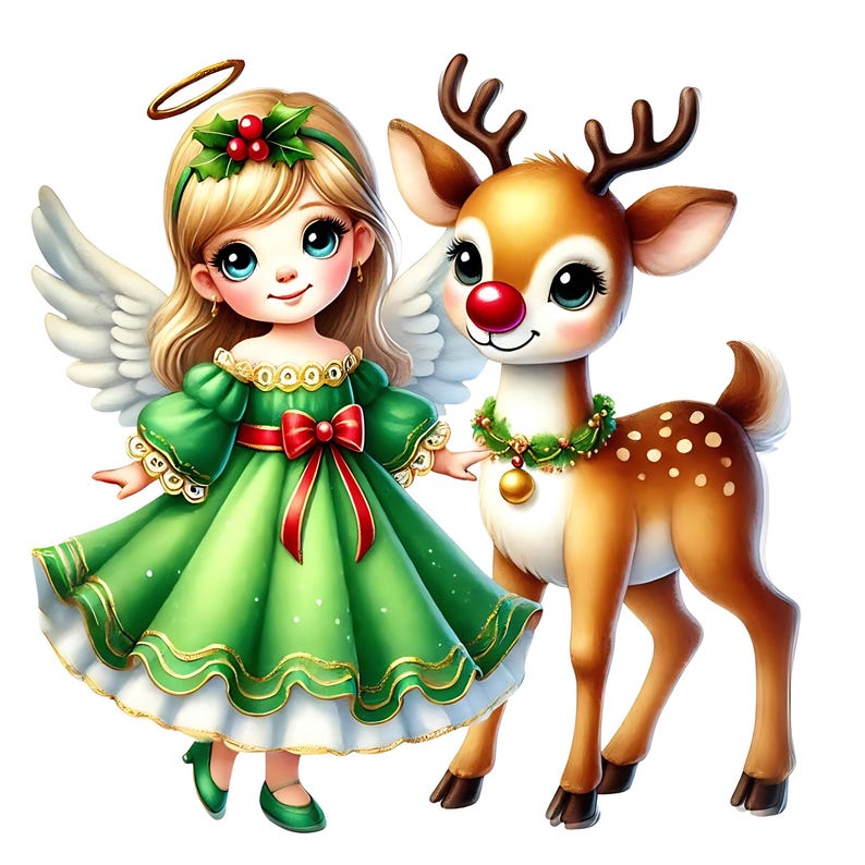Cute Angel Christmas Clipart | Festive JPG Bundle (commercial Use) - Etsy