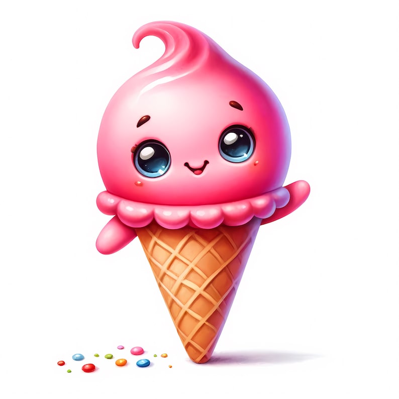 Cute Ice Cream Cone Clipart 14 High-quality Jpgs Kawaii Ice Cream ...