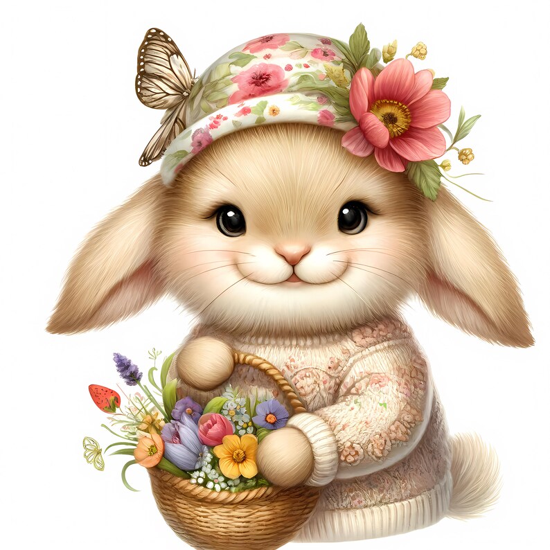Floral Easter Bunny Clipart | Spring Flower Jpgs (digital Download) Set ...