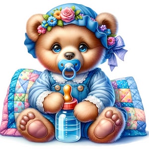 Cute Baby Bear Clipart | Pink Bow, Nursery Art (digital Download) - Etsy