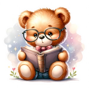 Reading Teddy Bear Clipart - 10 High-quality Jpgs - Cute Teddy Bear ...