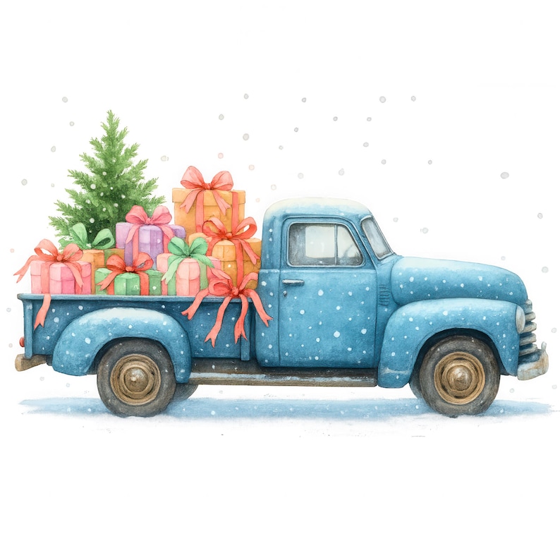 Pickup Truck Carrying Christmas Tree Clipart: Holiday Truck Xmas ...