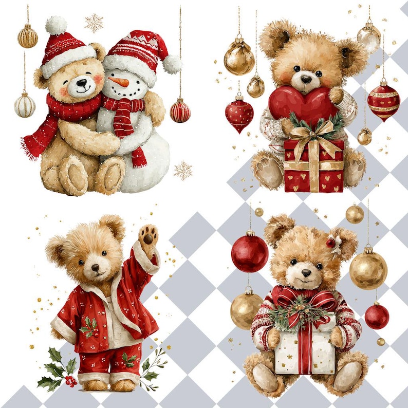 Christmas Teddy Bear Clipart: Whimsical Holiday Graphics (digital ...