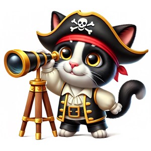 Cute Pirate Cat Clipart | 12 High-quality Jpgs | Adventurous Feline ...