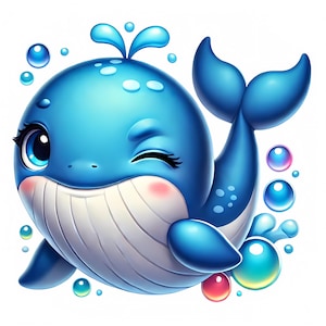 Cute Baby Whale Clipart | 11 High-quality Jpgs | Adorable Baby Whale Bundle | Wall Art | Sea ...