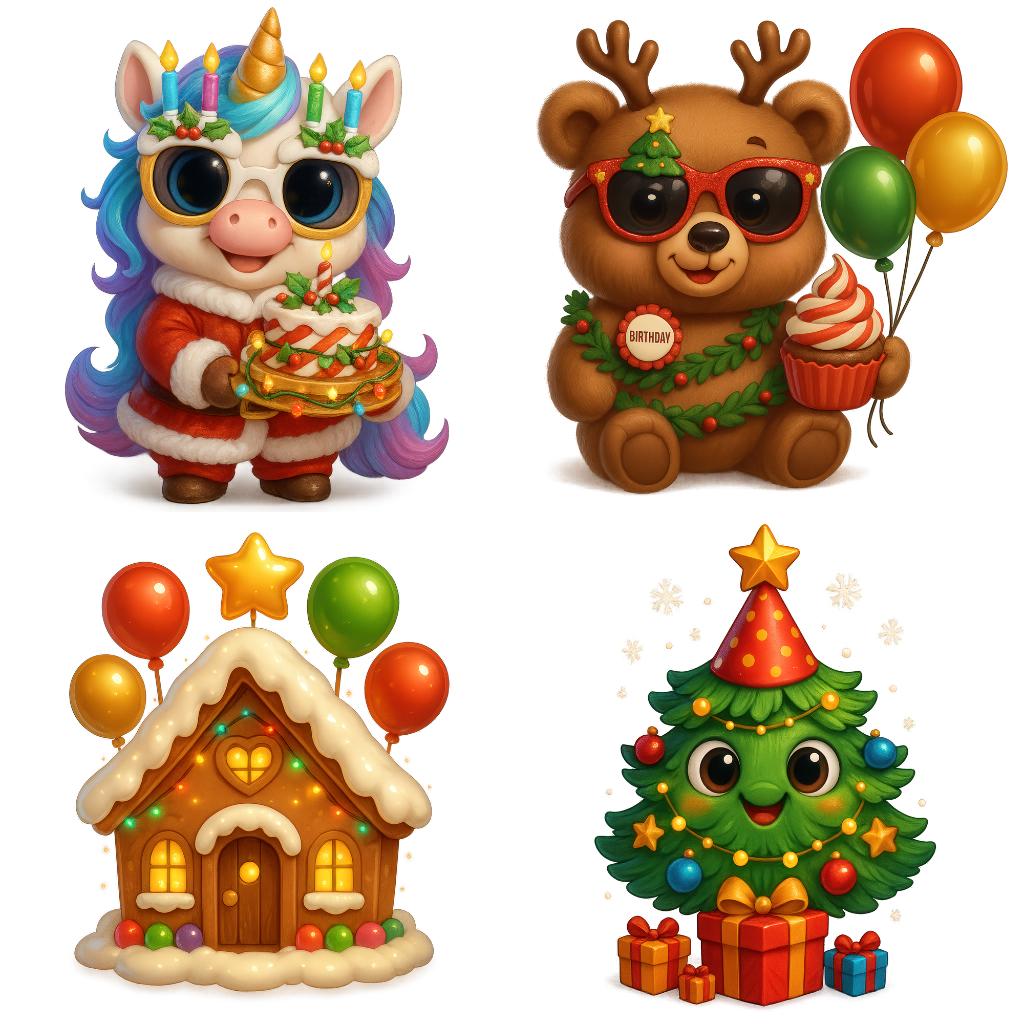 Christmas Birthday Clipart Bundle: Festive Party Graphics (25 PNG ...