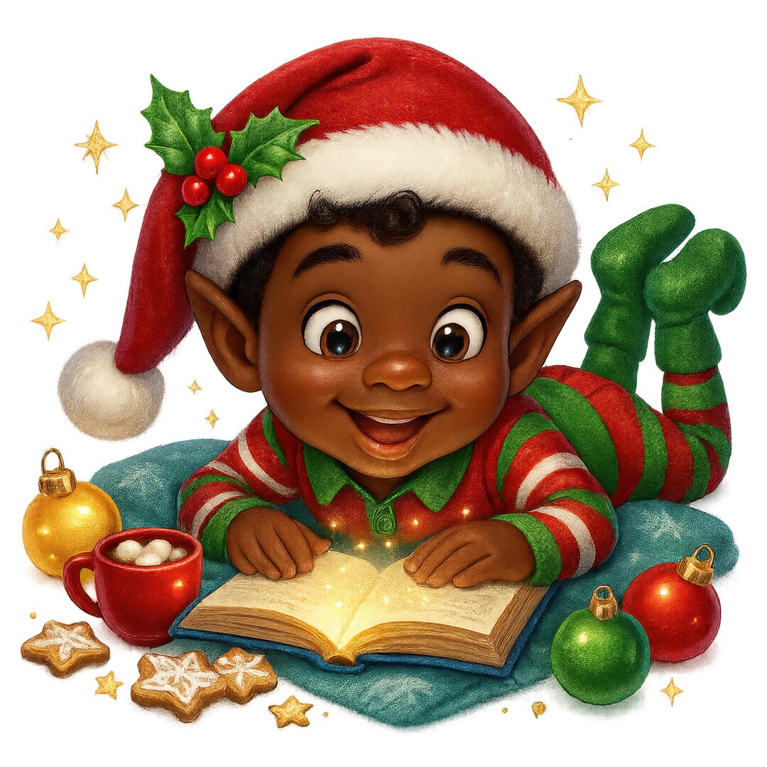 Black Elf Boy Christmas Clipart: African American PNG Set (instant ...