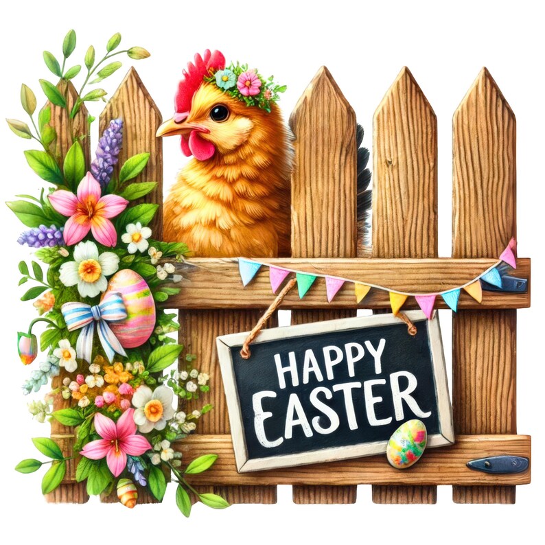 Easter Chicken Clipart Bundle, Floral Spring Design (digital Download ...