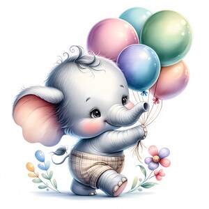 Cute Elephant With Balloon Clipart - 15 High-quality Jpgs - Baby ...