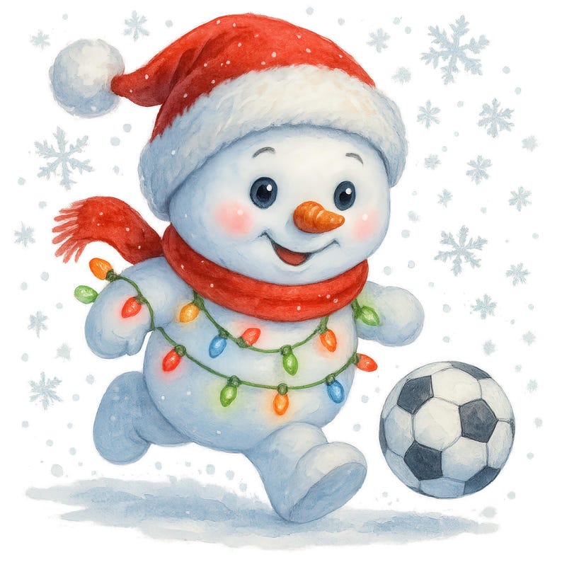 Soccer Snowman Christmas Clipart: Holiday PNG Design (digital Download ...