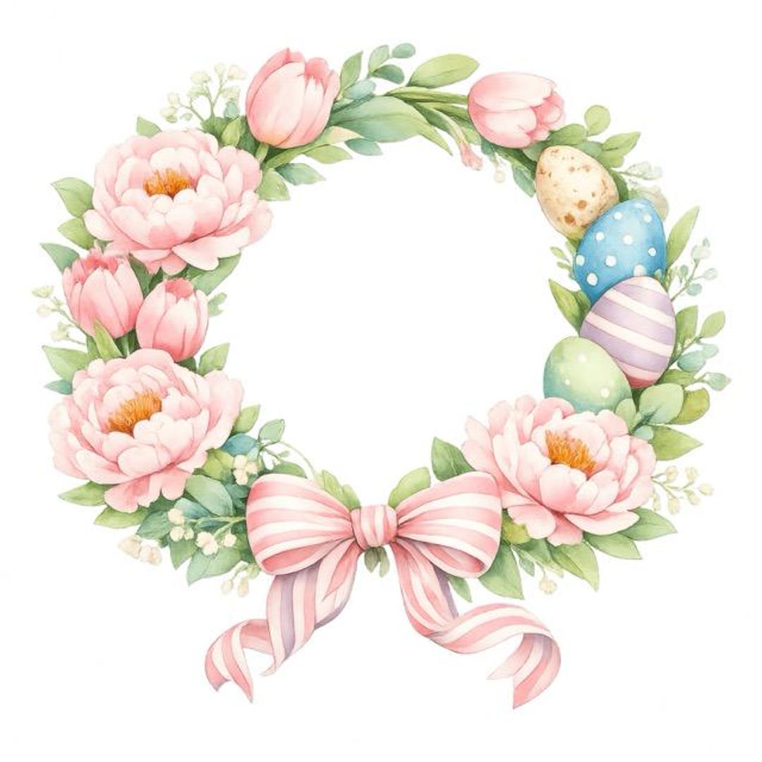 Easter Wreath Clipart: Elegant Spring Floral Graphics, Digital Download ...