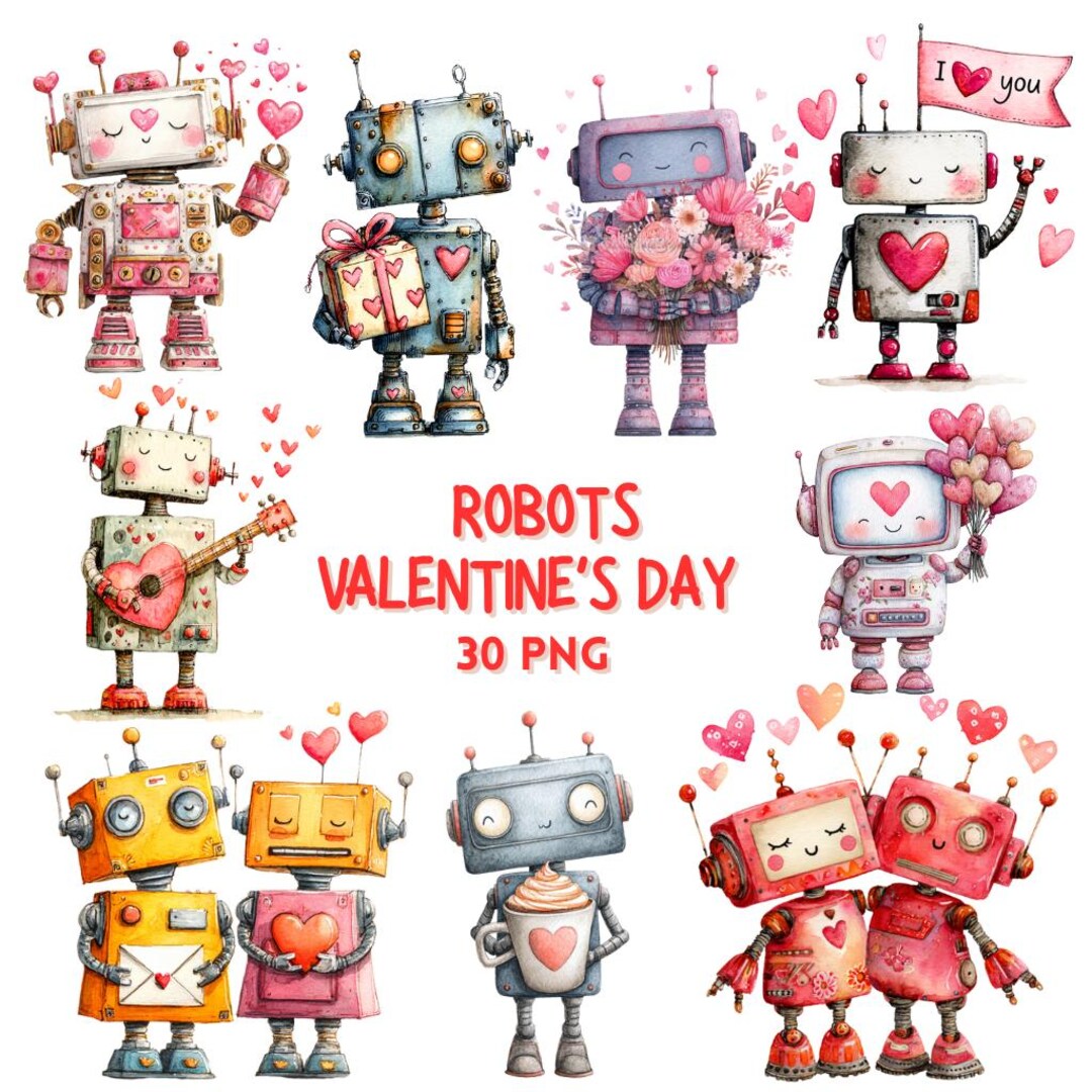 Robots Valentine's Day Clipart | Adorable Love | Whimsical Graphics ...