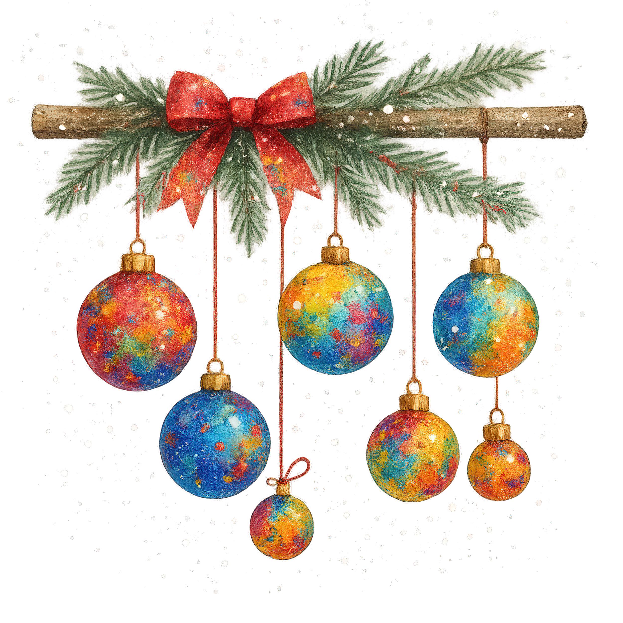 Christmas Baubles Clipart Set: Festive Hanging Ornaments (digital ...
