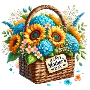 Mother's Day Flower Basket Clipart: Floral PNG, JPG (digital Download ...