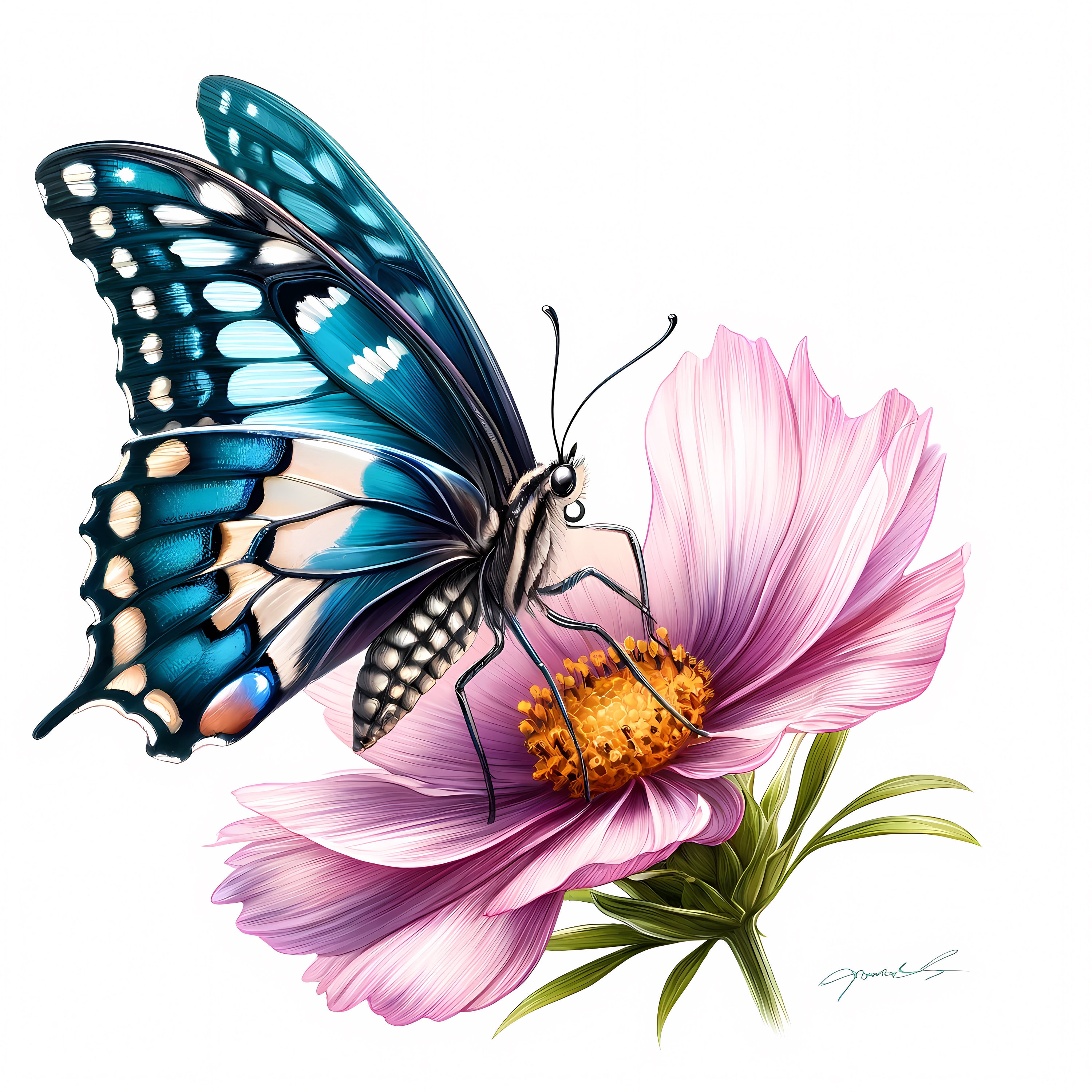 Butterfly on a Flower Clipart 10 High-quality Jpgs Colorful Butterflies ...