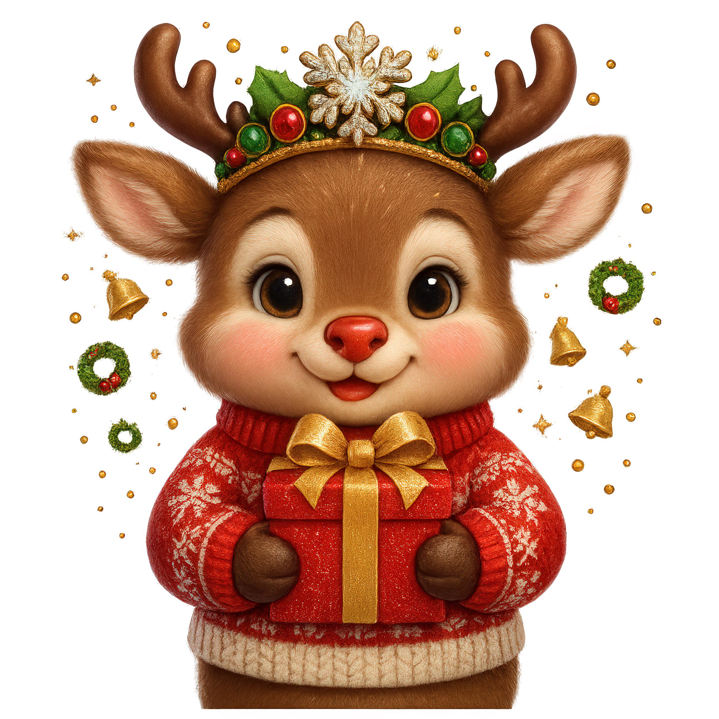 Cute Christmas Reindeer Clipart PNG, Holiday Animal Art (instant ...