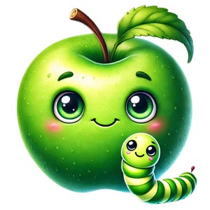 Cute Green Apple Clipart | Commercial Use Jpgs (digital Download) - Etsy