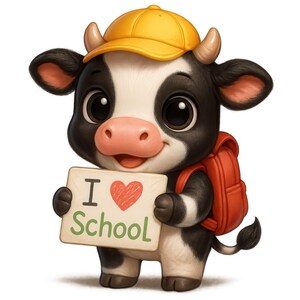 Student Baby Cow Clipart: Back to School PNG (digital Download, Set of ...