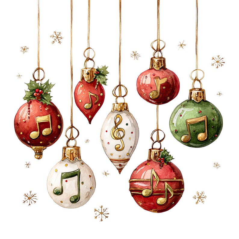 Christmas Ornaments Music Notes Clipart | Festive Musical Graphics ...