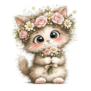 Adorable Spring Cats Clipart: Whimsical Graphics, Floral Cat, Digital ...
