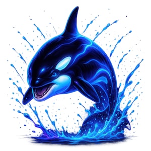Neon Orca Clipart: Glowing Whale PNG Bundle - Commercial Use - Etsy