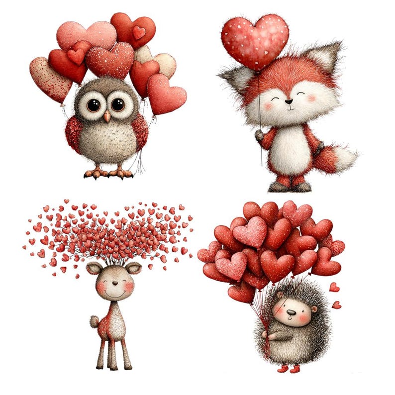 Woodland Animals Valentine's Day Clipart: Whimsical Graphics (digital ...
