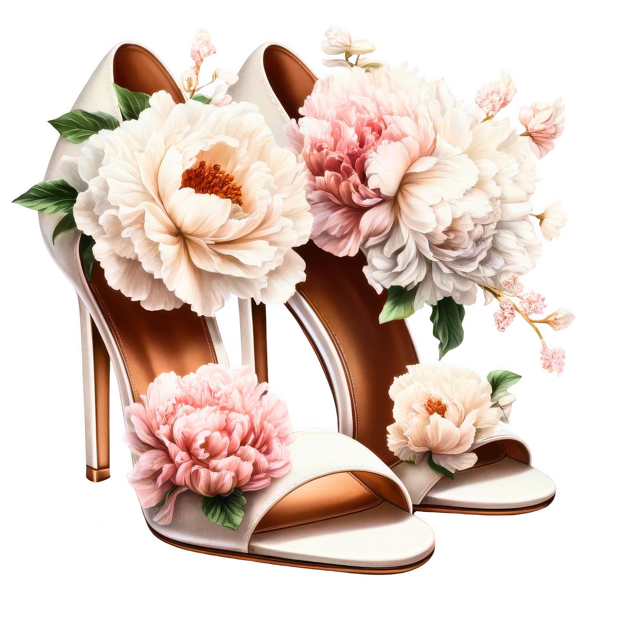 12 Floral Prom Shoes Clipart: Elegant High Heel PNG Bundle (digital ...