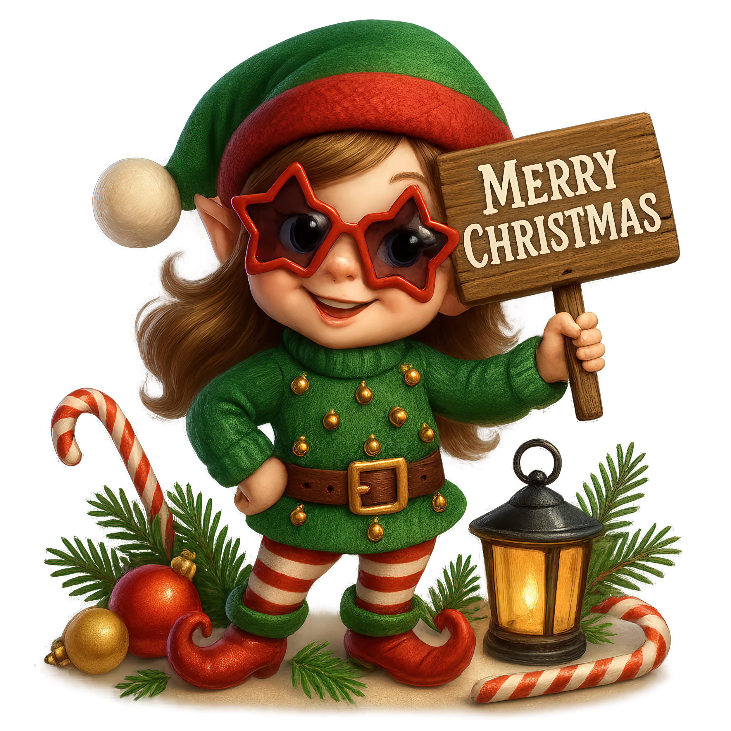 Christmas Elf Girl Clipart: Festive Holiday PNG Graphics (set of 12 ...