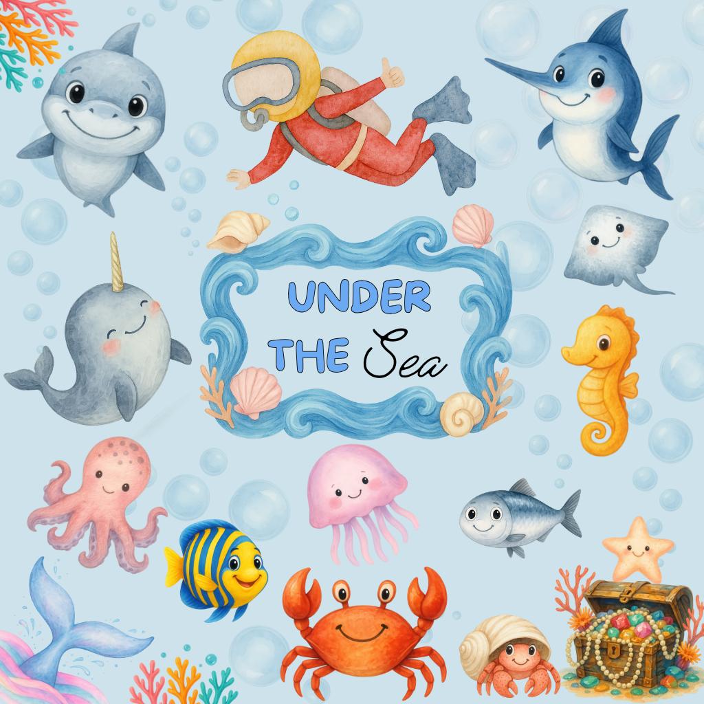 Under the Sea Clipart Bundle, Cute Ocean Animals Pngs (digital Download ...