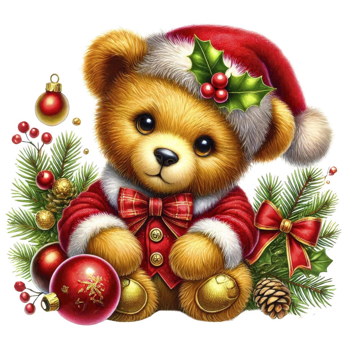 Christmas Teddy Bear Clipart: Festive Holiday Bear, 12 PNG/JPG Designs ...