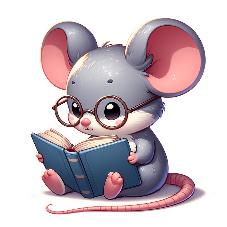 Little Mouse Student Reading a Book Clipart Bundle 11 High-quality Jpgs ...