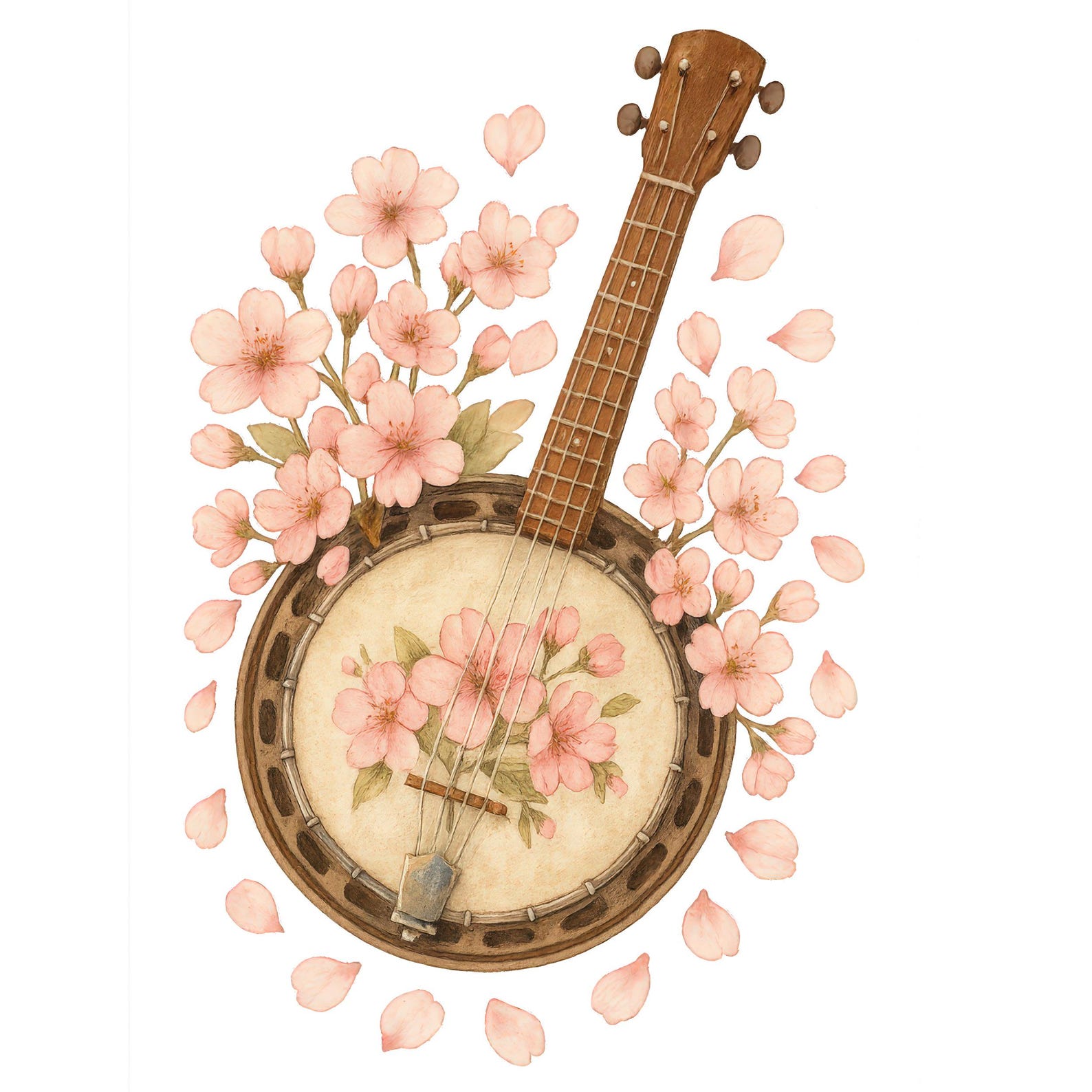 10 Floral Banjo Clipart Bundle: Watercolor Banjo With Flower PNG ...
