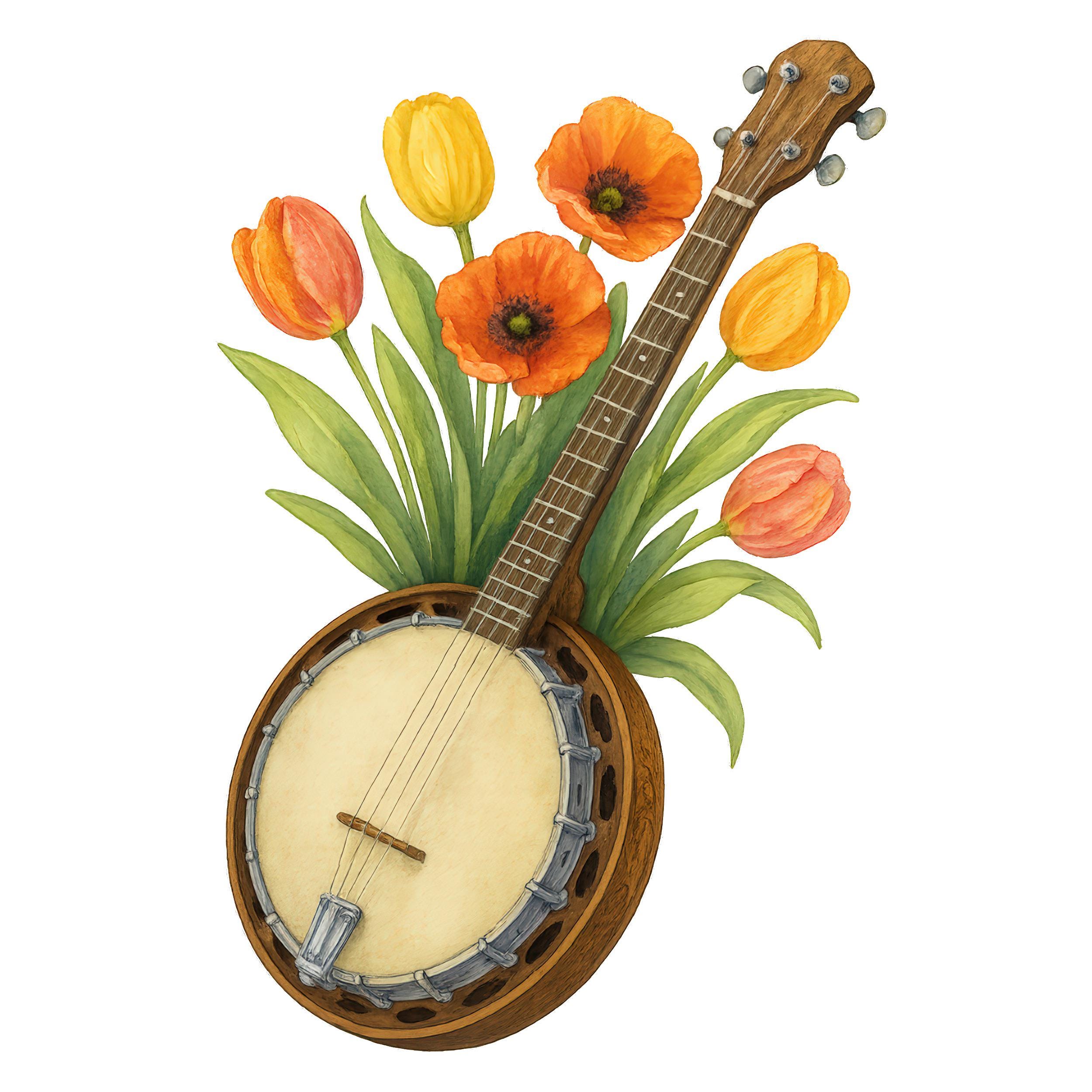 10 Floral Banjo Clipart Bundle: Watercolor Banjo With Flower PNG ...