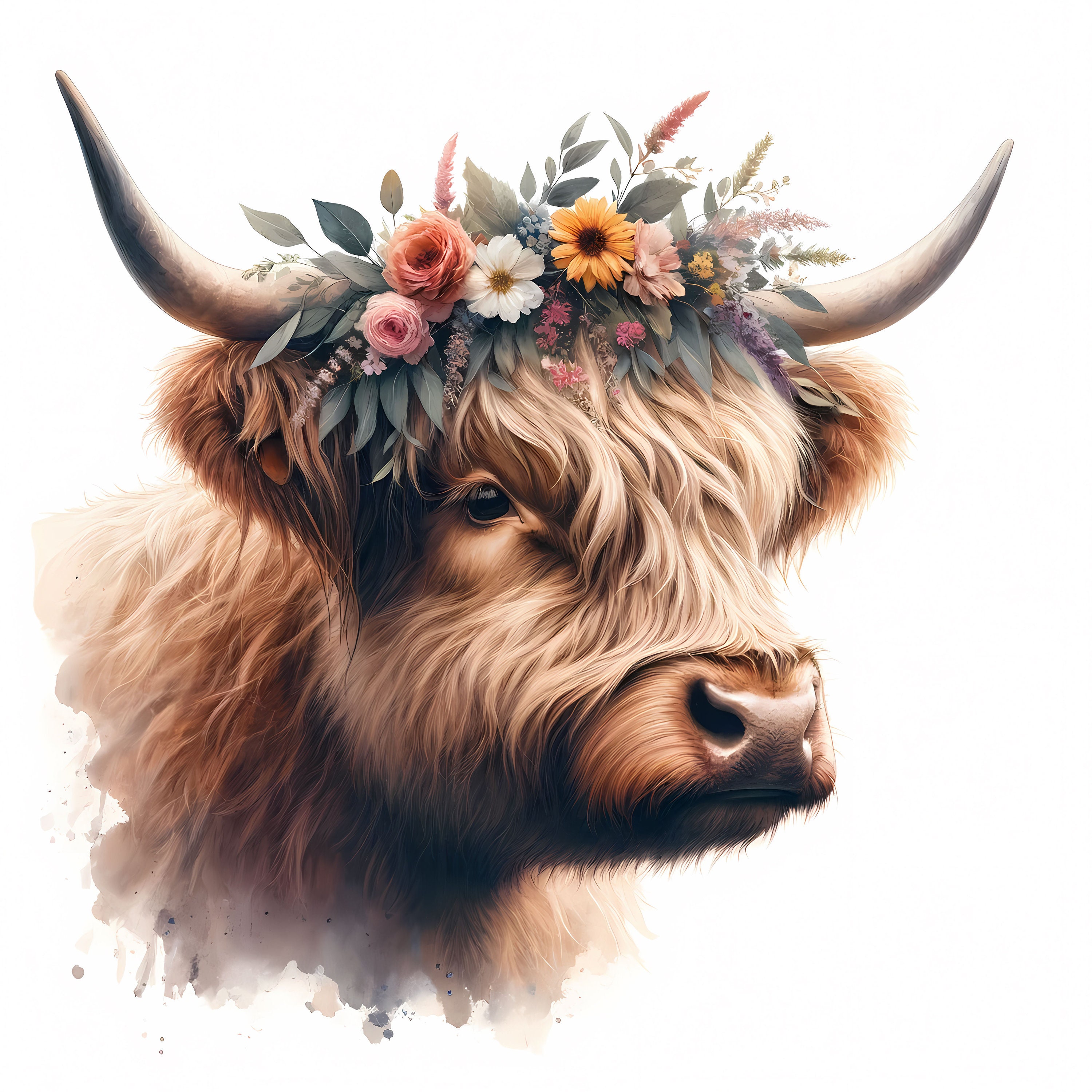 Highland Cow Floral Crown Clipart 10 High-quality Jpgs Highland Cow ...