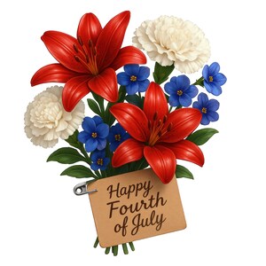 4th of July Flowers Clipart, Floral USA, Happy 4th of July Bundle ...
