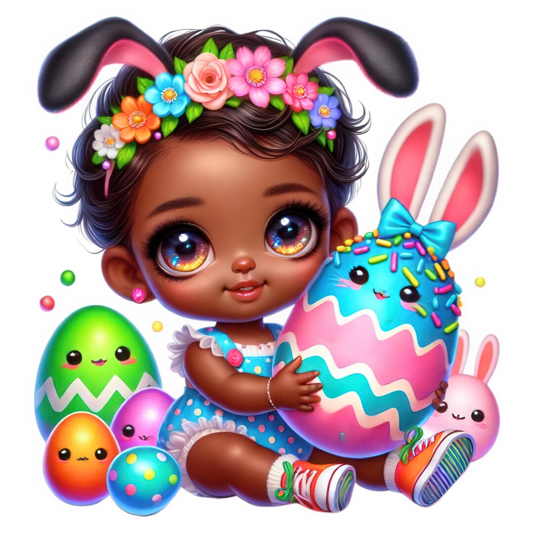 13 PNG, Cute Easter Baby Clipart | African American Baby Easter Clipart ...